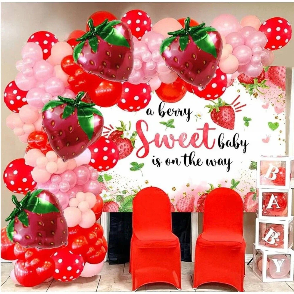 WOLADA | Party Supplies | 5x3ft Strawberry Baby Shower Backdrop ...